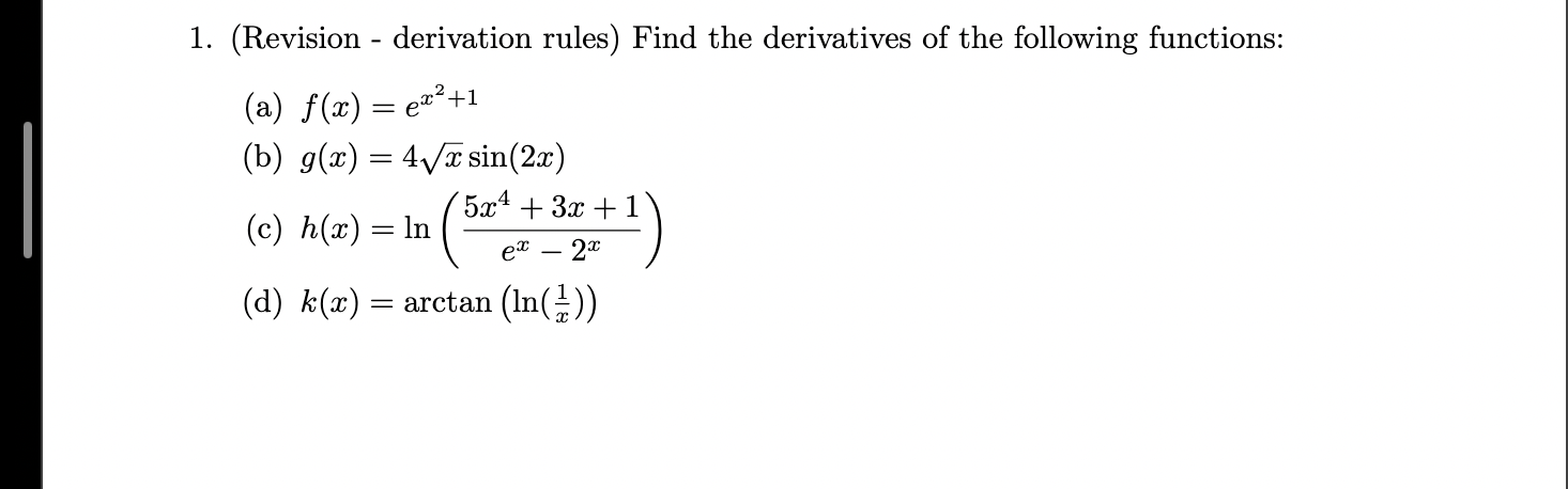 Solved 1. (Revision - derivation rules) Find the derivatives | Chegg.com