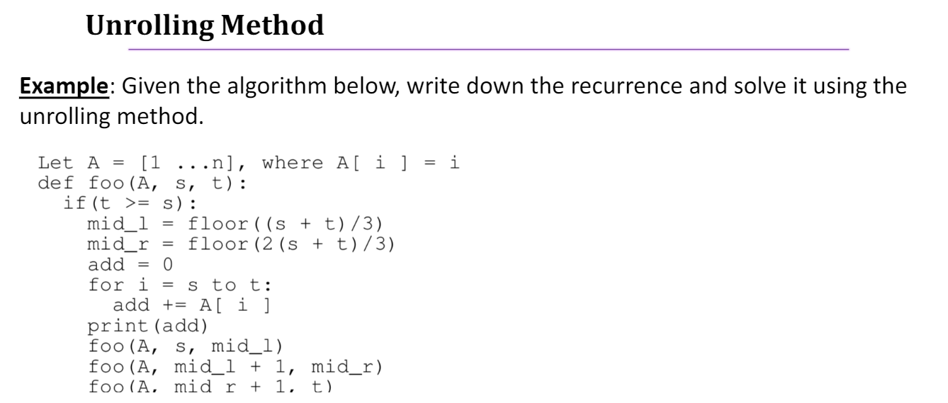 Solved Unrolling Method Example Given The Algorithm Below