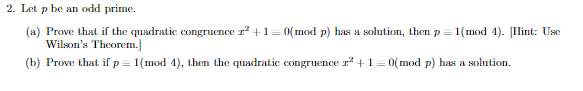 2. Let p be an odd prime. (a) Prove that if the | Chegg.com
