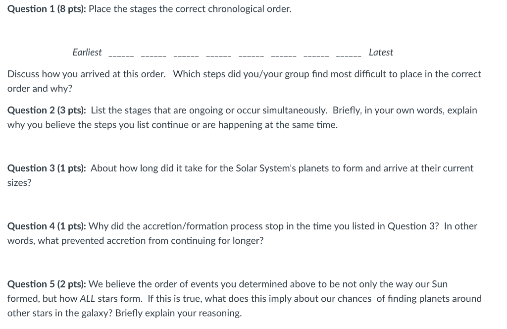 Question 1 (8 pts): Place the stages the correct | Chegg.com
