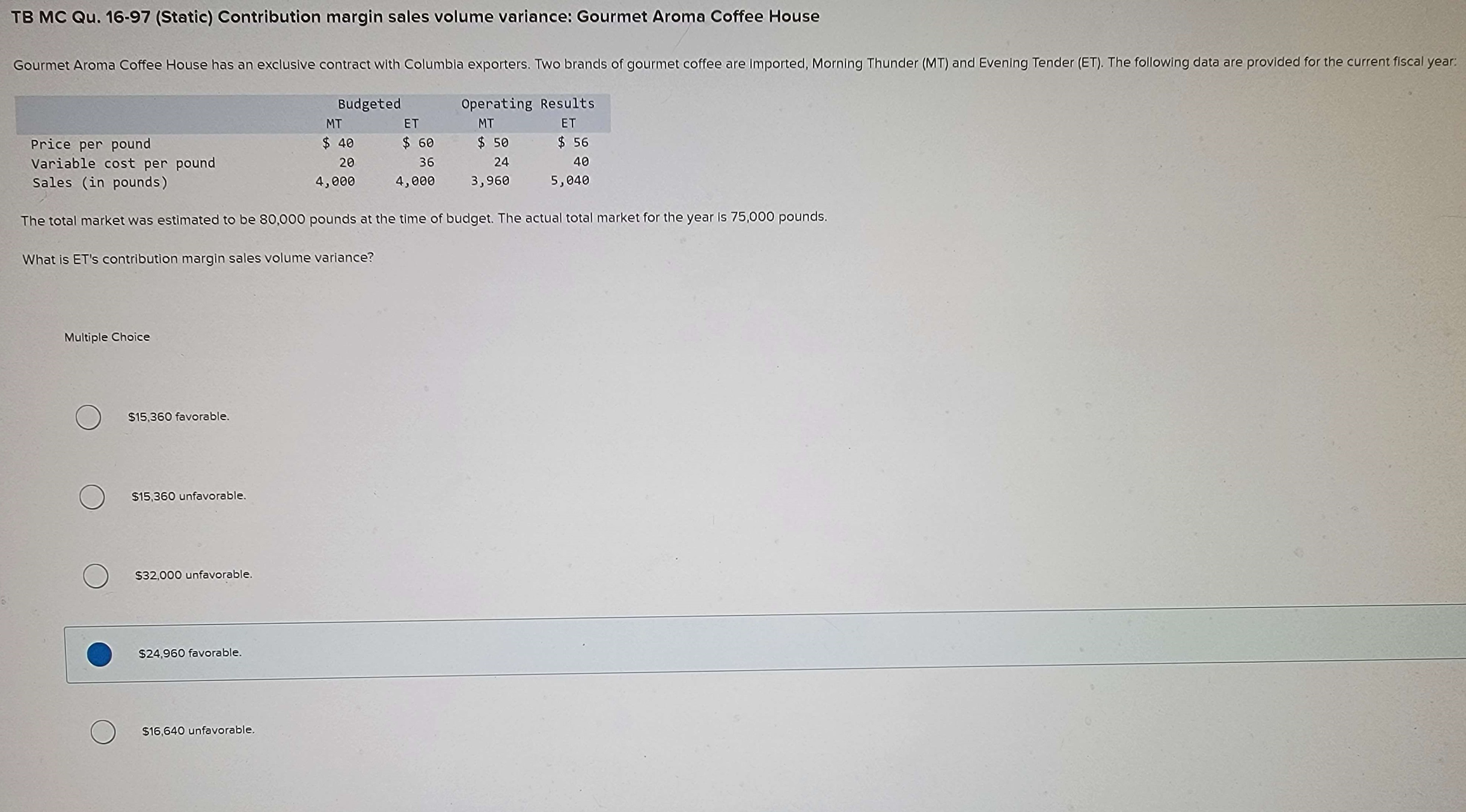 Solved TB MC Qu. 16-97 (Static) Contribution margin sales | Chegg.com Solved TB MC Qu. 16-97 (Static) Contribution margin sales | Chegg.com