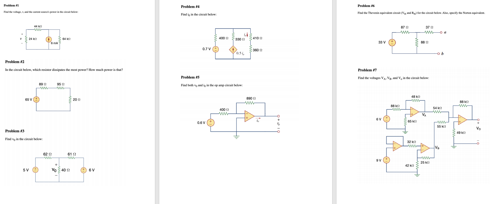 Solved Problem #4 Problem #1 Find the voltage. v, and the | Chegg.com