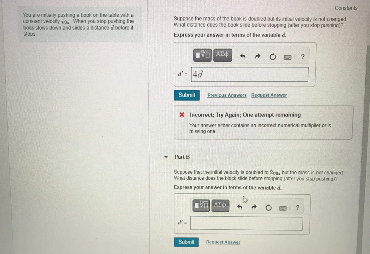 Solved Constants You are initially pushing a book on the | Chegg.com