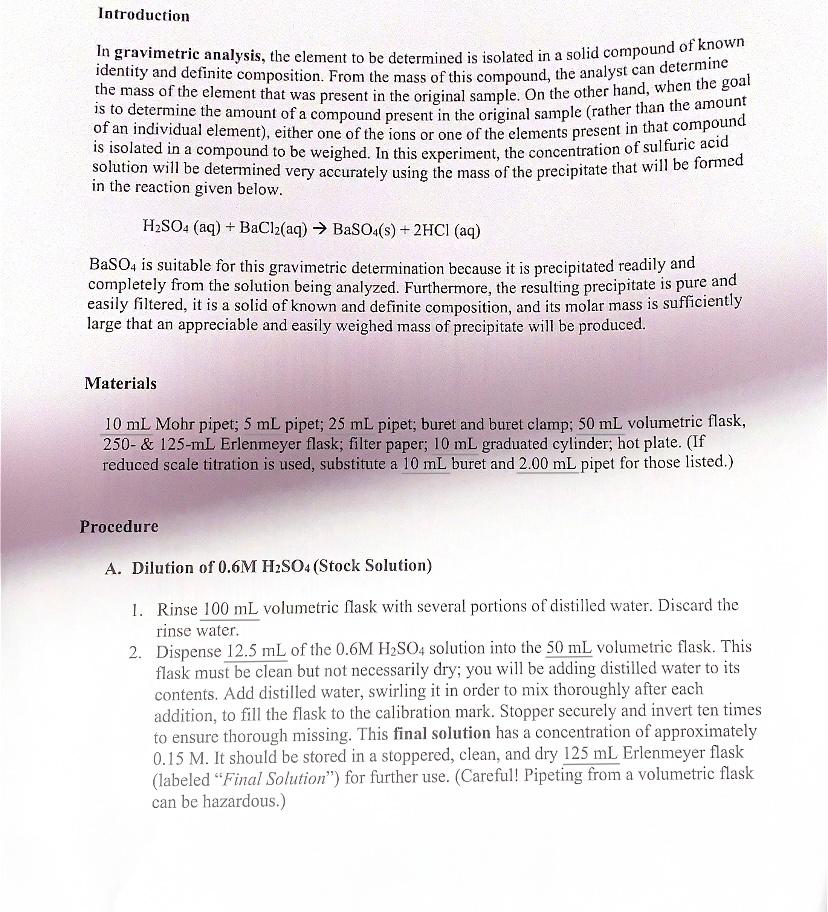 Solved Gravimetric and Volumetric Analysis 1. What is the | Chegg.com
