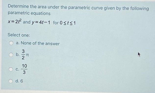 Solved Determine the area under the parametric curve given | Chegg.com