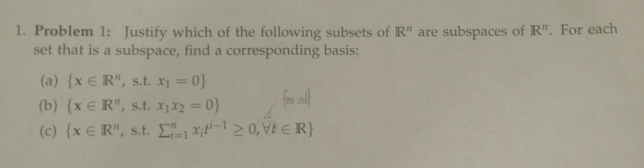 Solved 1. Problem 1: Justify which of the following subsets | Chegg.com