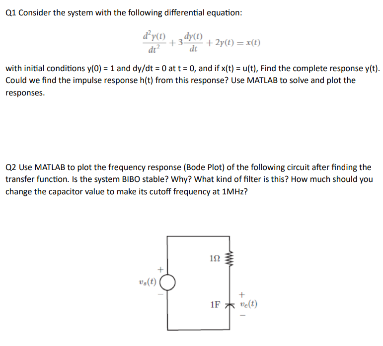 Solved Q2 Use MATLAB to plot the frequency response (Bode | Chegg.com