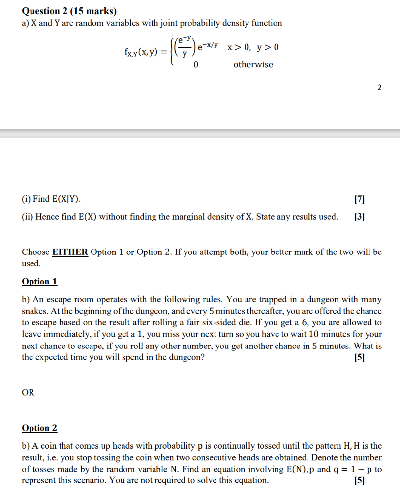 Solved Question 2 (15 marks) a) X and Y are random variables | Chegg.com
