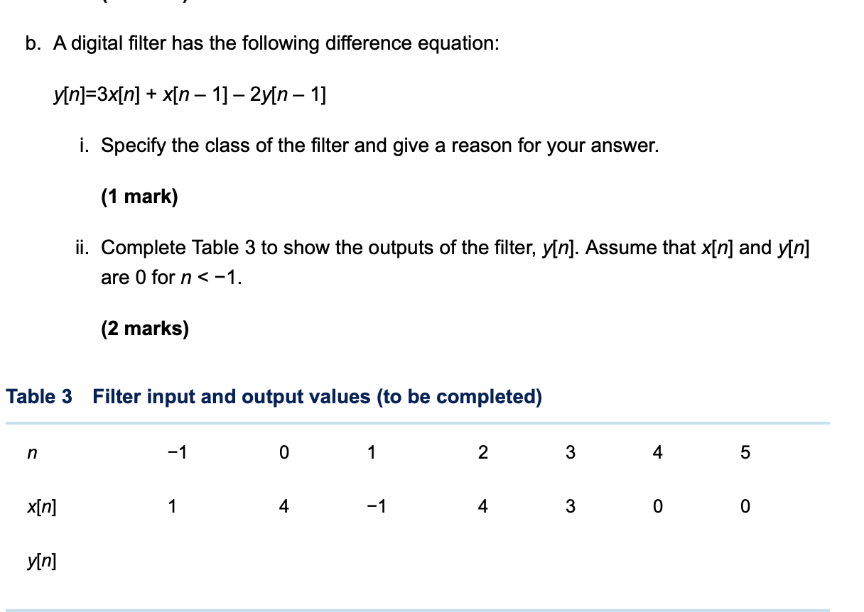 Solved b. A digital filter has the following difference | Chegg.com
