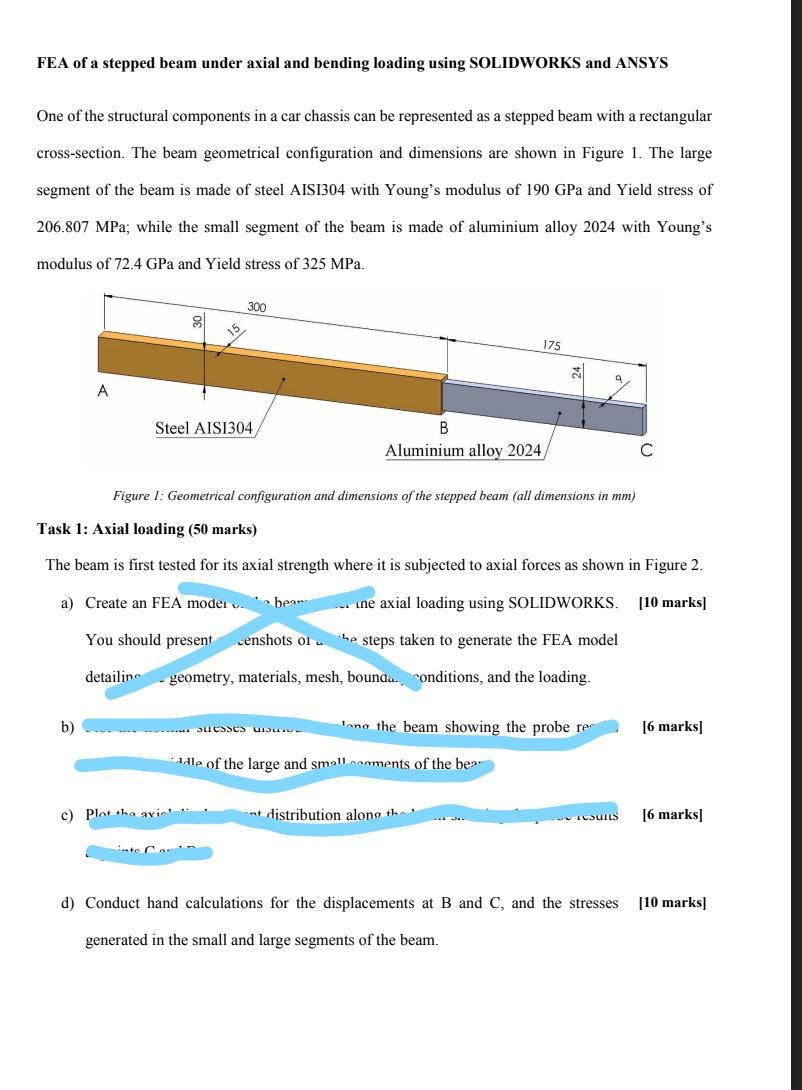 Solved FEA of a stepped beam under axial and bending loading | Chegg.com