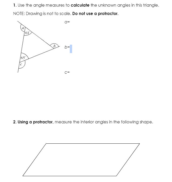 Solved 1. Use the angle measures to calculate the unknown | Chegg.com
