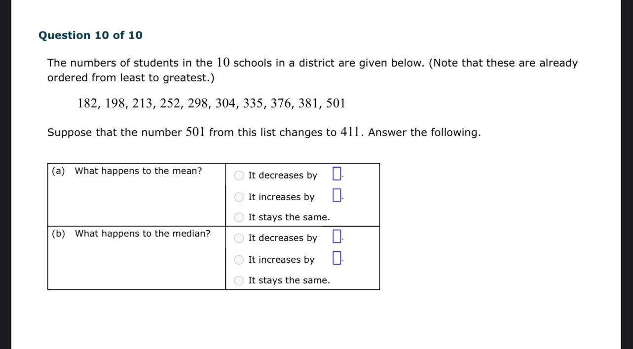 Solved The numbers of students in the 10 schools in a | Chegg.com