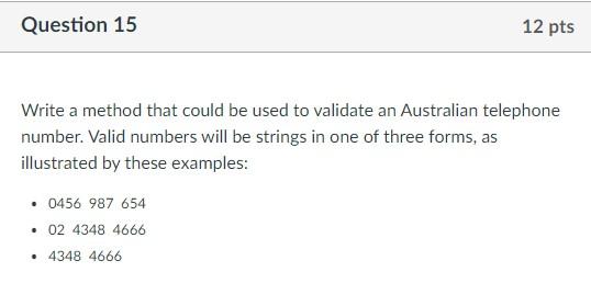 Solved Write a method that could be used to validate an | Chegg.com