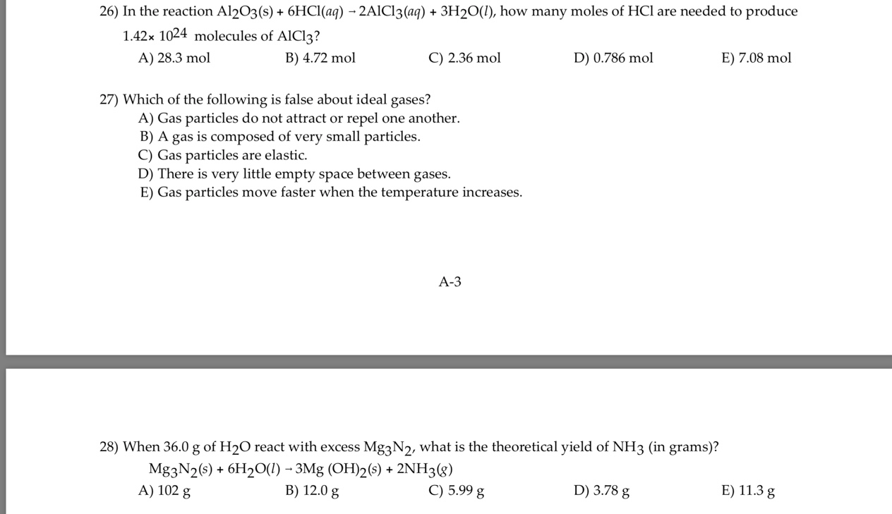 Solved 26) In the reaction Al2O3(s) + 6HCl(aq) - 2A1C13(aq) | Chegg.com