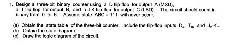 Solved 1. Design a three-bit binary counter using a D | Chegg.com
