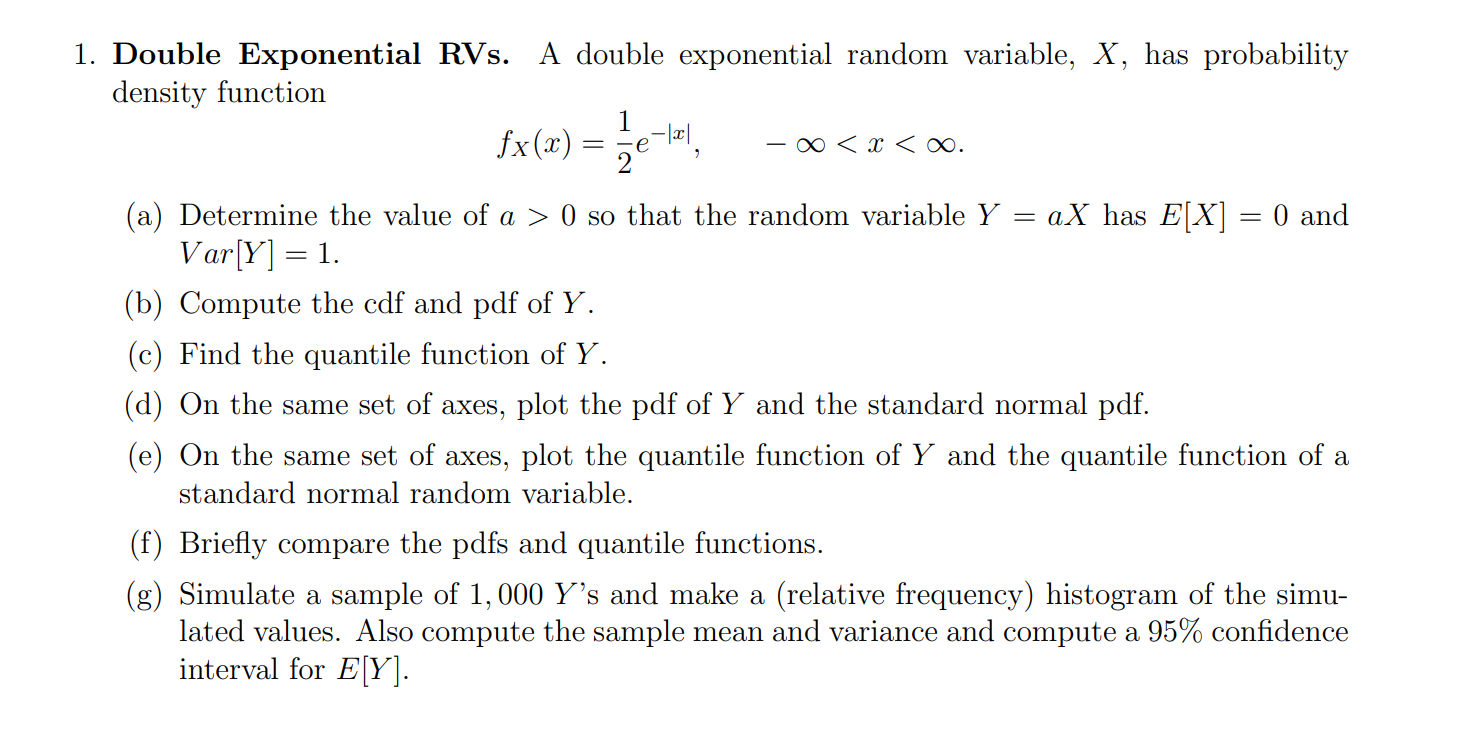 Solved 1. Double Exponential RVs. A double exponential | Chegg.com