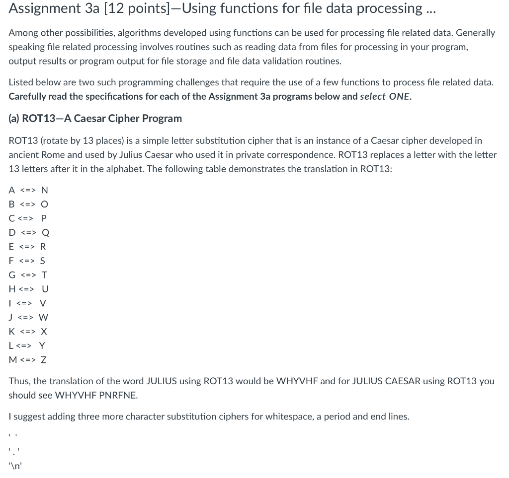 Solved Assignment 3a [12 points] –Using functions for file | Chegg.com