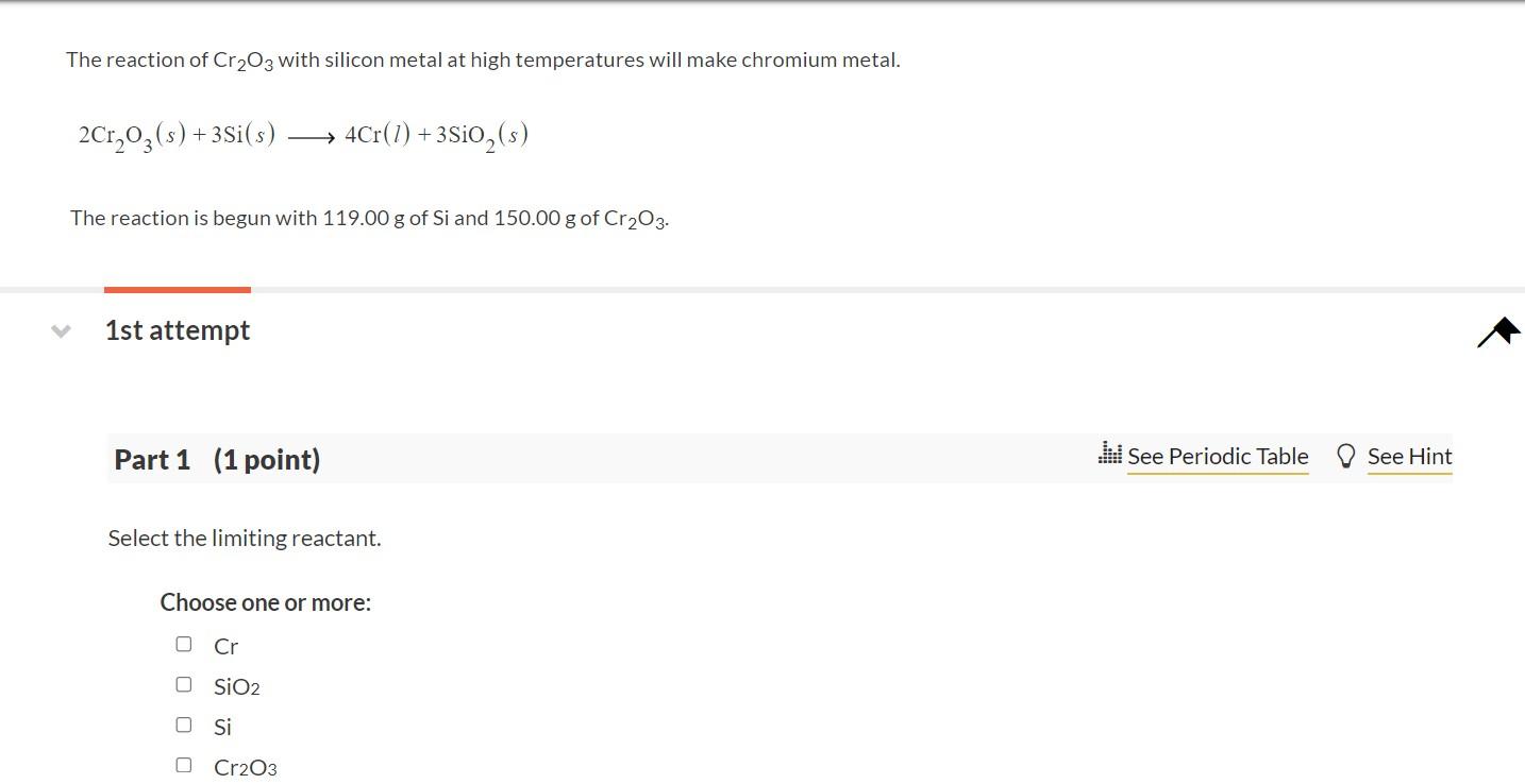 Solved The reaction of Cr2O3 with silicon metal at high | Chegg.com