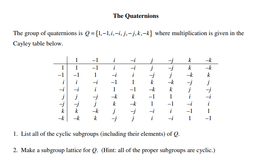 Solved The Quaternions The group of quaternions is Q | Chegg.com