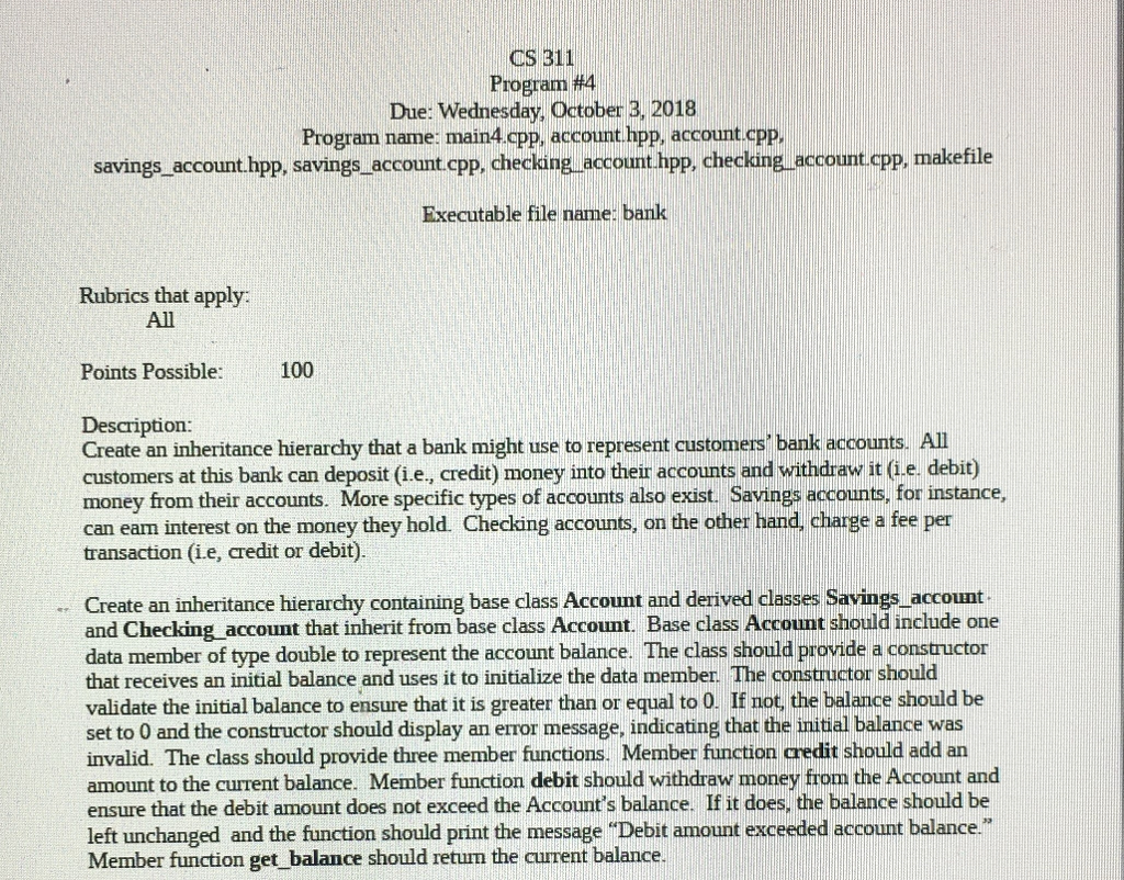 Solved OS 311 Program #4 Due: Wednesday, October 3, 2018 | Chegg.com