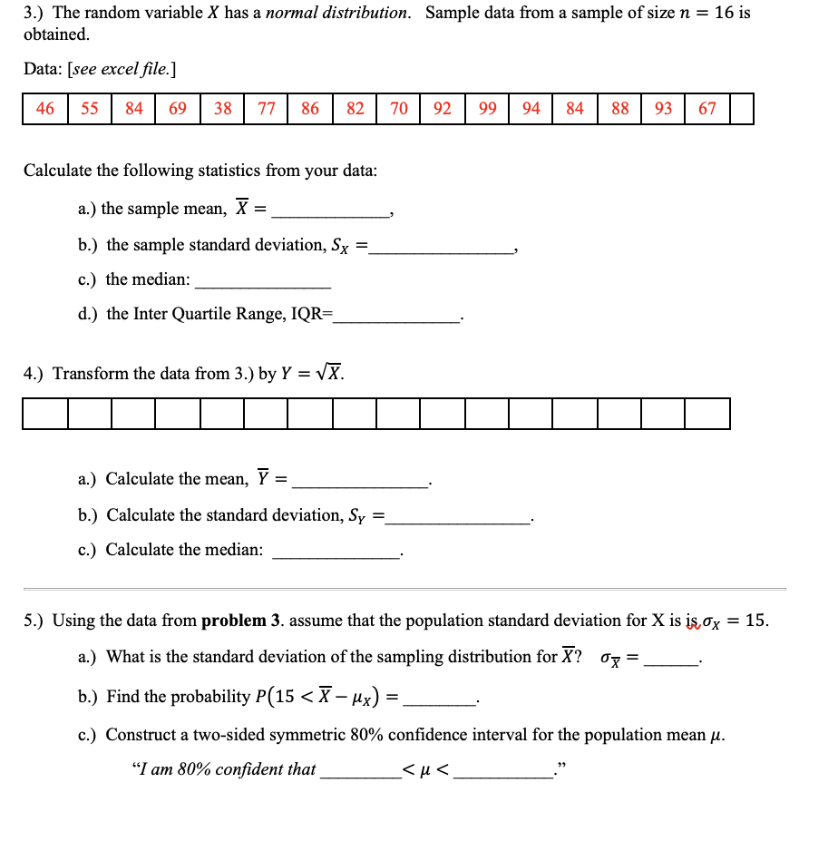 Solved 3.) The random variable X has a normal distribution. | Chegg.com