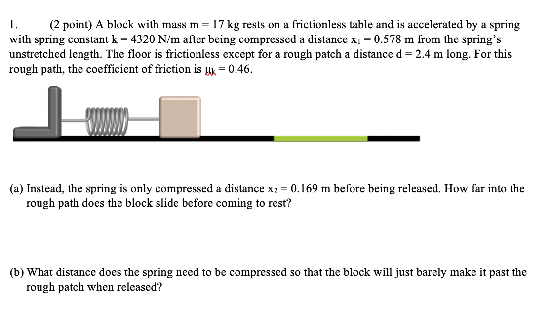 Solved 1. (2 point) A block with mass m = 17 kg rests on a | Chegg.com
