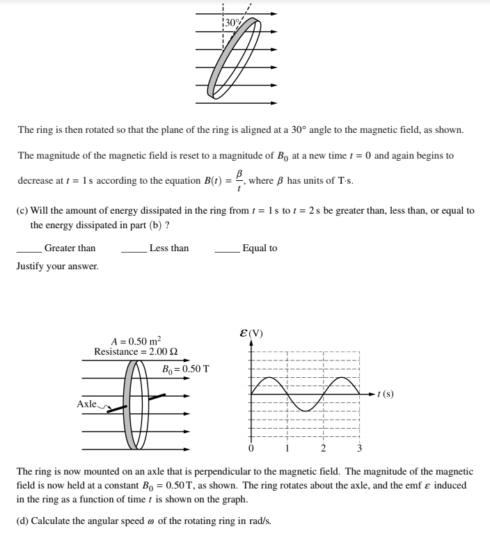 Solved Area of Ring = A Resistance of Ring = R B(1) 3. A | Chegg.com