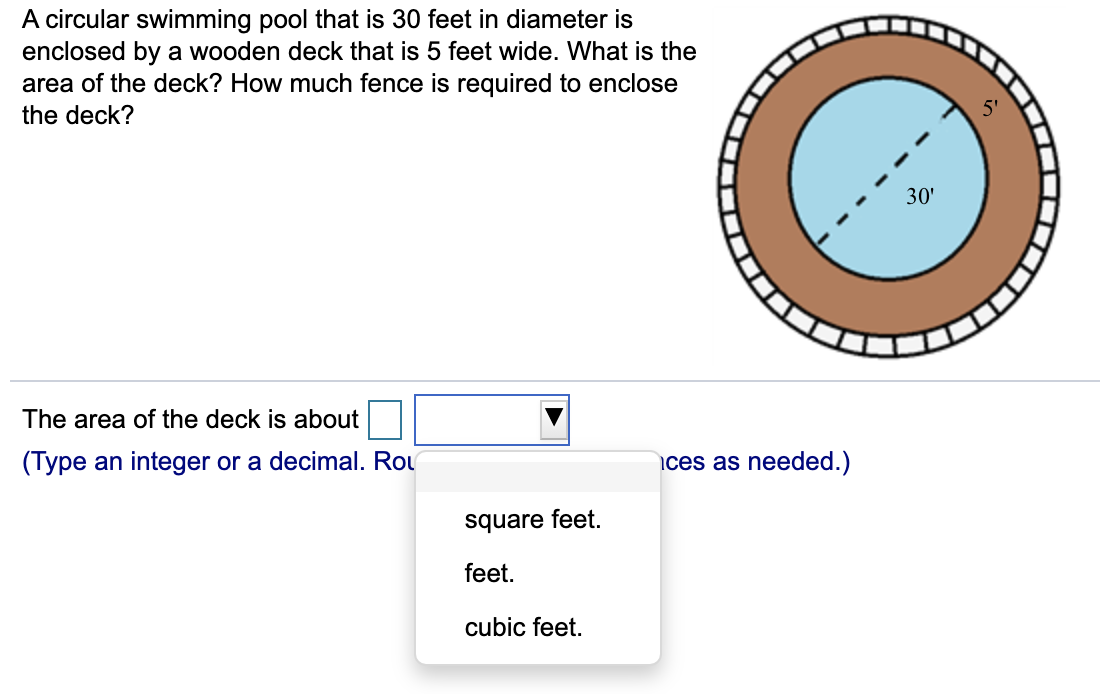 Solved A circular swimming pool that is 30 feet in diameter | Chegg.com