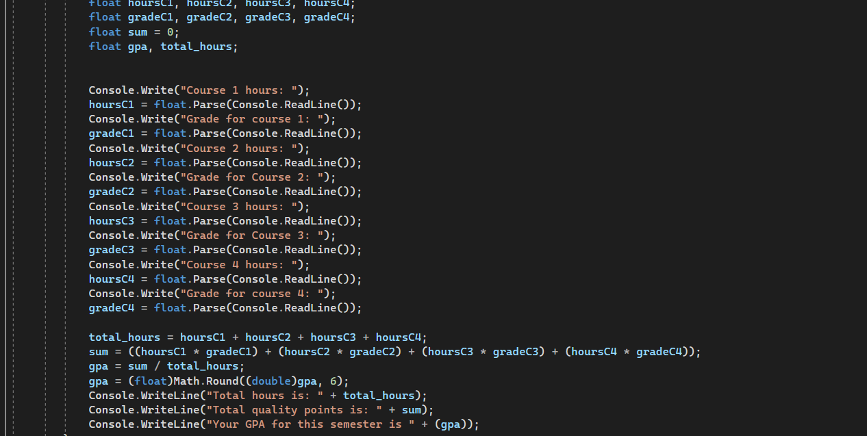 Solved float gradeC1, gradeC2, gradeC3, gradeC4; float sum | Chegg.com
