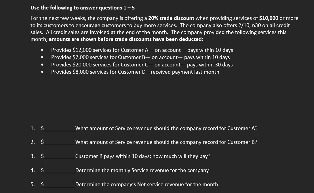 Solved Use the following to answer questions 1 - 5 For the | Chegg.com