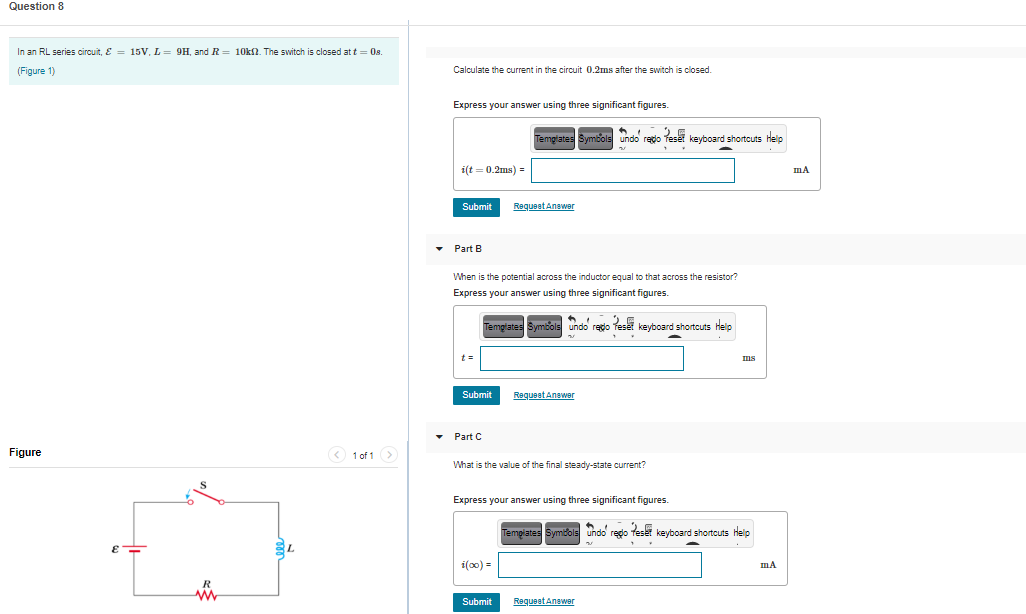 Solved Question 8 In an RL series circuit, E = 15V, L= 9H, | Chegg.com