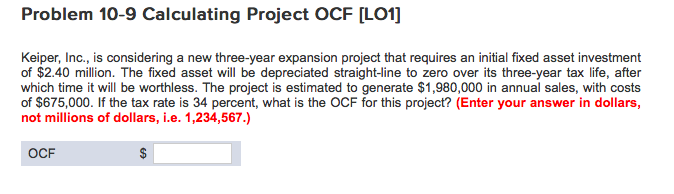 Solved Problem 10-9 Calculating Project OCF [LO1] Keiper, | Chegg.com