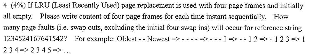 Solved 4. (4%) If LRU (Least Recently Used) page replacement | Chegg.com