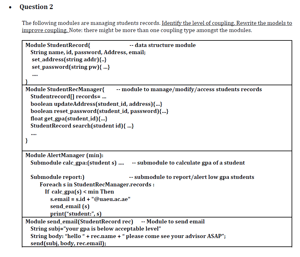 Question 2 The following modules are managing | Chegg.com