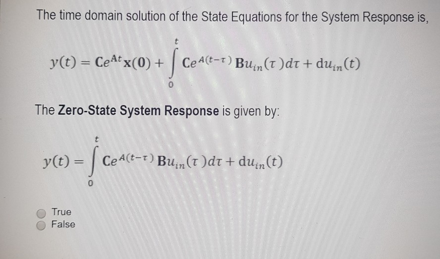 Solved The time domain solution of the State Equations for | Chegg.com