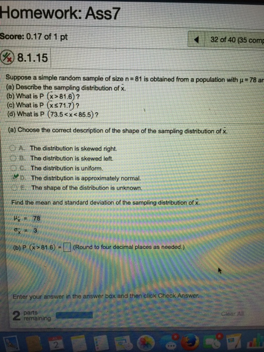 Solved Suppose a simple random sample of size n = 81 is | Chegg.com