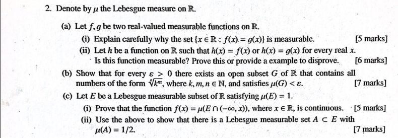 Solved 2. Denote by u the Lebesgue measure on R. (a) Let f,g | Chegg.com
