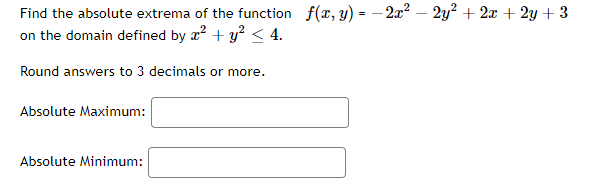 Solved Find the absolute extrema of the function | Chegg.com Solved Find the absolute extrema of the function | Chegg.com