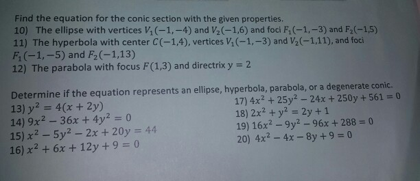 Solved Find the equation for the conic section with the | Chegg.com