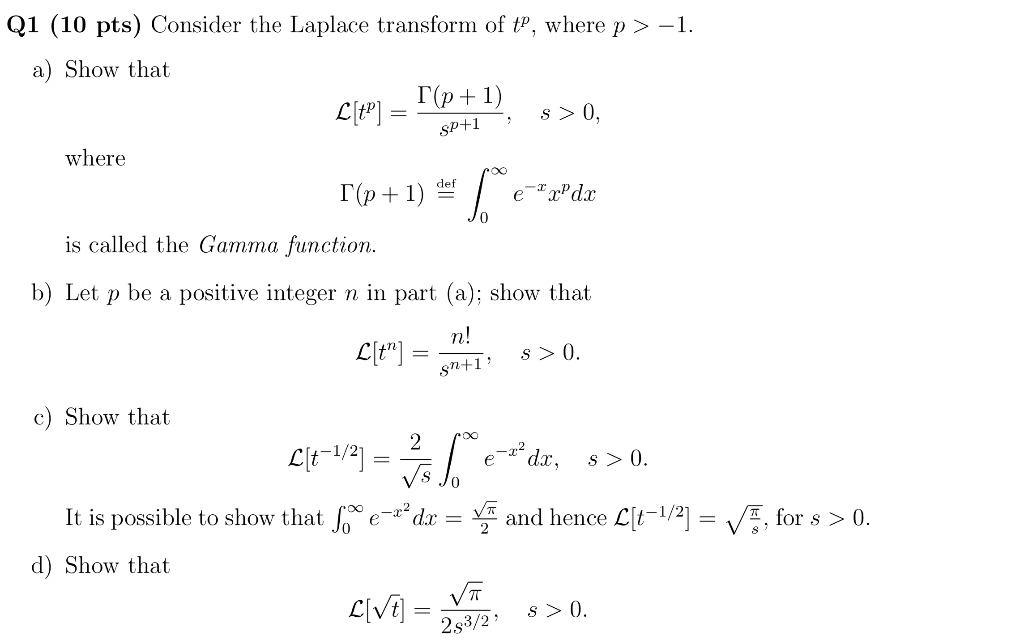 Solved Q1 (10 pts) Consider the Laplace transform of tP, | Chegg.com