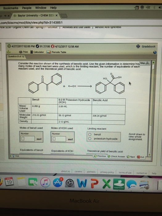Solved Bookmarks People Window Help x Baylor University CHEM | Chegg.com