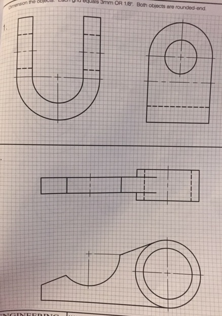 Solved DIMENSION THE OBJECTS. Eacg grid equals 3mm. Both | Chegg.com