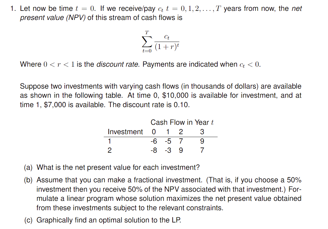 Solved Let now be time t=0. If we receive/pay ctt=0,1,2,…,T | Chegg.com