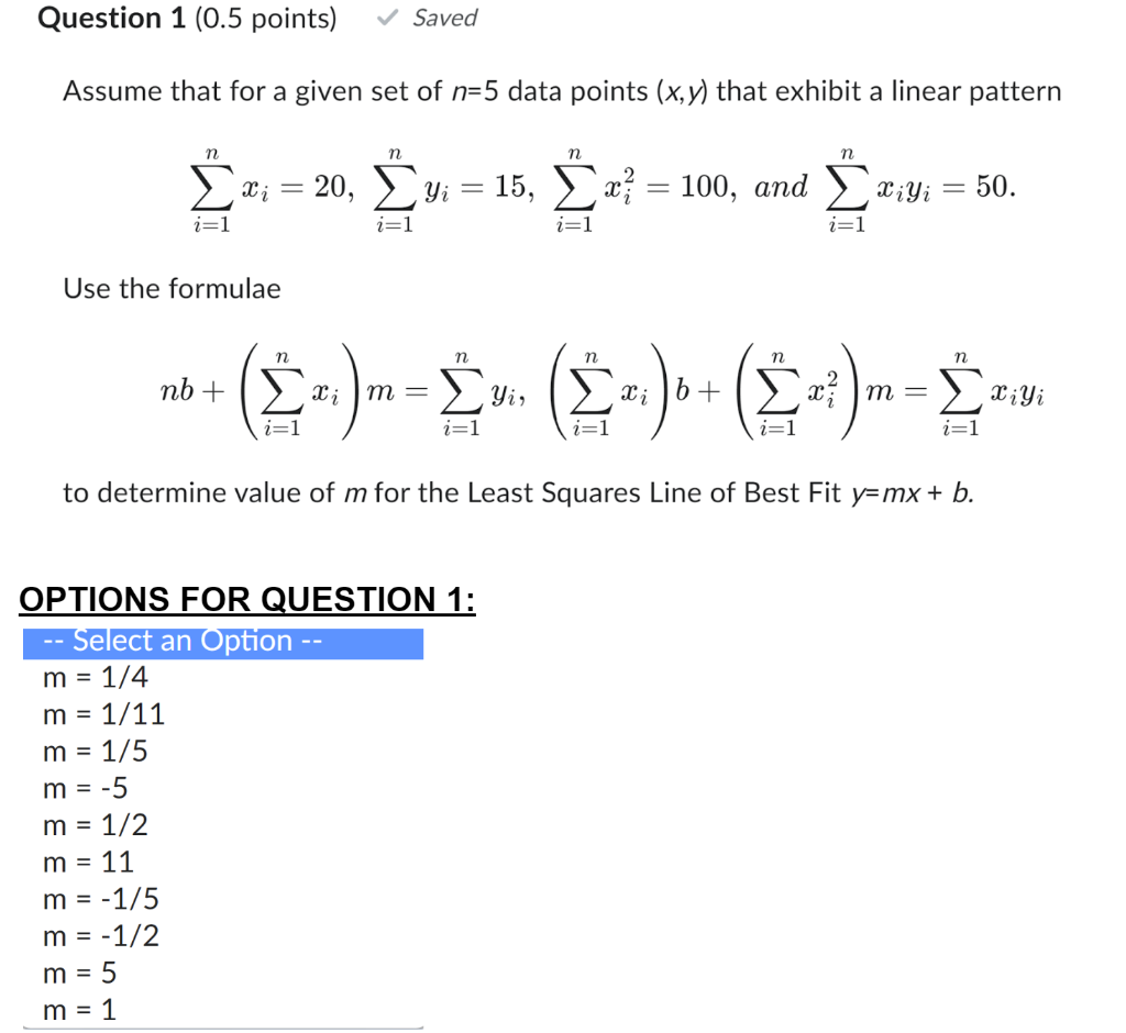 Solved Assume that for a given set of n=5 data points (x,y) | Chegg.com