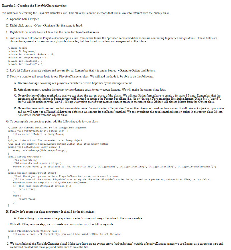 Solved Exercise 1: Creating the Playable Character class We | Chegg.com