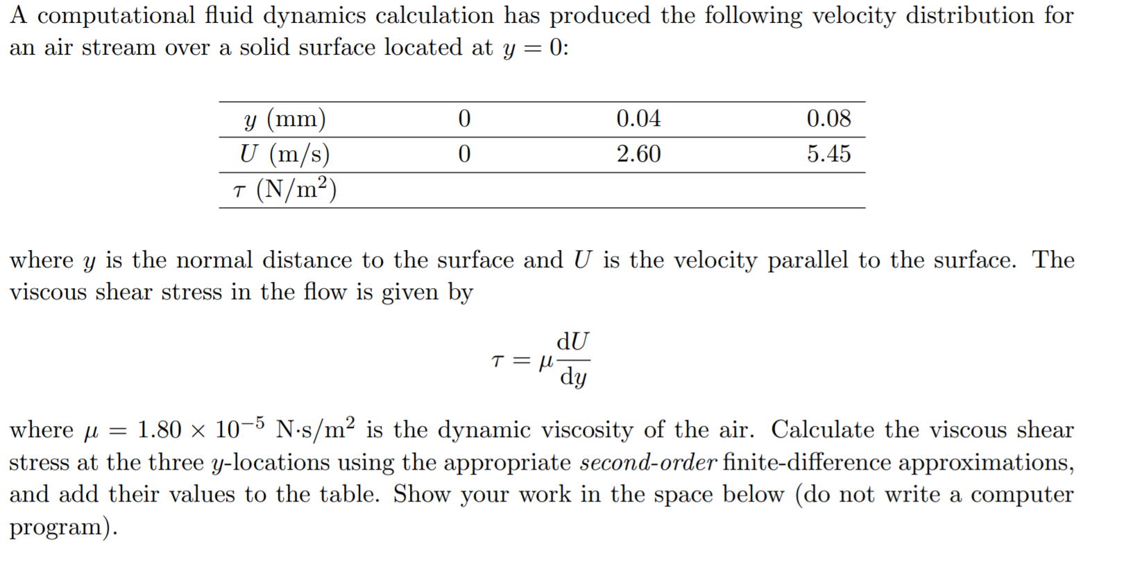 Solved A computational fluid dynamics calculation has | Chegg.com