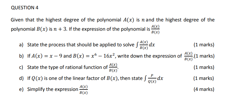 Solved QUESTION 4 Given that the highest degree of the | Chegg.com