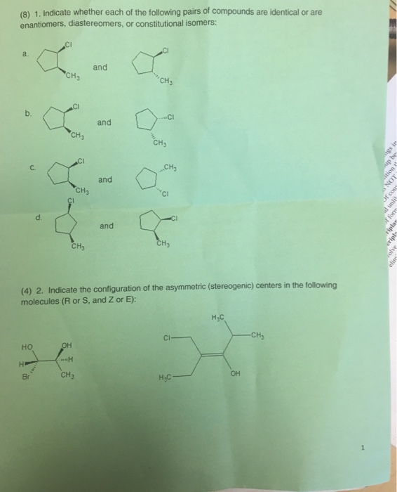 Solved Indicate whether each of the following pairs of | Chegg.com