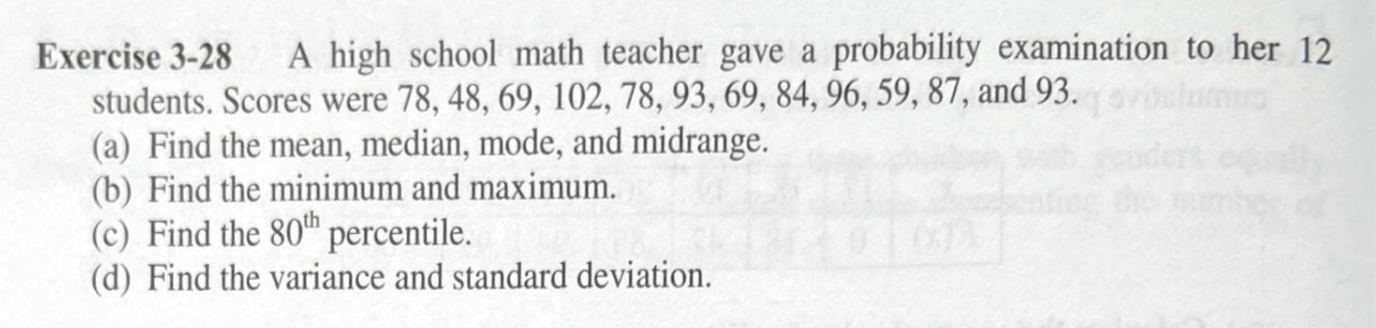 Solved Exercise 3-28 A high school math teacher gave a | Chegg.com