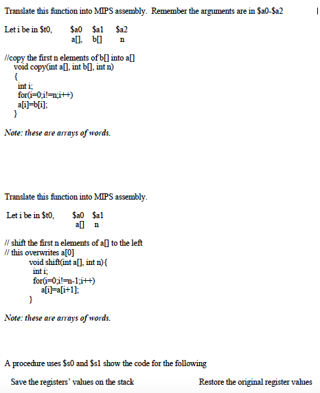 Solved Translate this function into MIPS assembly. Remember | Chegg.com